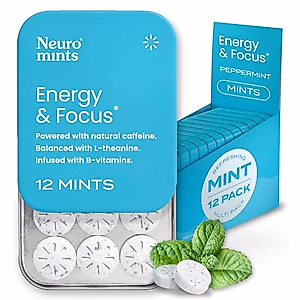 NeuroGum Energy Caffeine Mints (144 Pieces) - Sugar Free with L-theanine + Natural Caffeine + Vitamin B12 & B6 - Nootropic Energy & Focus Supplement for Women & Men - Keto & Vegan, Peppermint Flavor