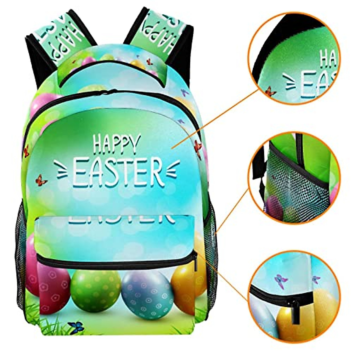 VBFOFBV Unisex Adult Backpack with for Travel Work, Happy Easter Egg Flowers