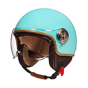 Vespa Motorcycle Helmet, Retro 3/4 Open Face Helmet with Visor, Vintage Scooter Half Helmet for Men Women, DOT Approved Light Breathable Quick Buckle Helmet for Cruiser Moped ATV -Blue-54-61CM