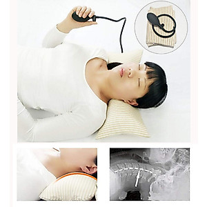 CTHOPER Inflatable Pillow Cushions, Height Adjustable Neck Cervical Head Support, Soft Portable Pillow with Pump for Car, Home, Office, Travel, Camping, Pillow Case Removable (Brown)