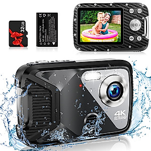 Waterproof Digital Camera, FHD 2.7K Compact Digital Camera for Kids Support 4K 48MP Digital Camera with 32GB Card Point and Shoot Camera Portable Camera for Teens Students Boys Girls Seniors