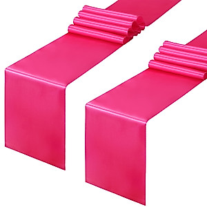 Horbaunal 2 Pack Hot Pink Satin Table Runner 12 x 108 Inch, Smooth Table Runners for Wedding Banquets Birthday Party