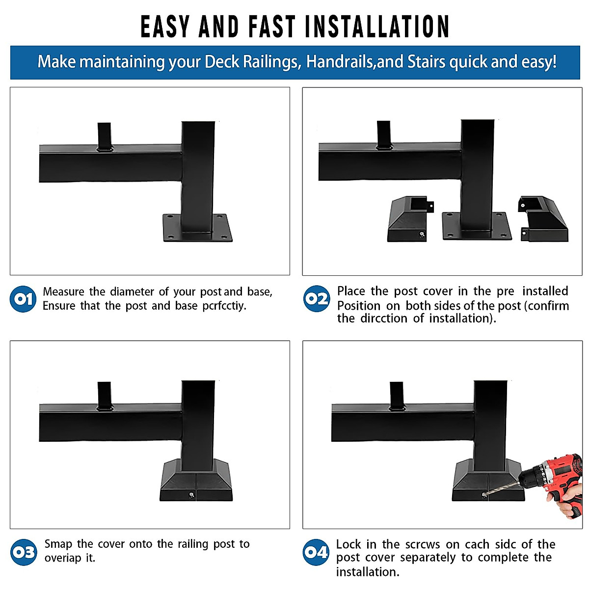 Post Cover Plate for 2" Floor Flange, 2-Piece, Flange Base Shoe for Railings, Post Skirt Cover, Black