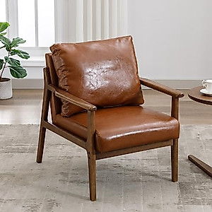 Okeysen Modern Leather Accent Chair with Solid Wood Frame,Upholstered Living Room Chairs with Waist Cushion,Comfy Reading Retro Side Lounge Arm Chair,Oversized Chairs for Bedroom Waiting Room