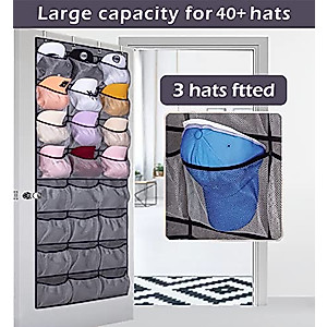 KEETDY 24 Baseball Hat Rack for Door Large Hat Organizer for Baseball Caps with Elastic Pockets Caps Holder Protect and Display Hat Storage