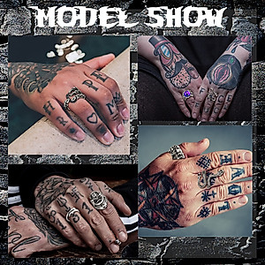 Subiceto 15 Pieces Vintage Punk Rings Adjustable Gothic Rings for Women Men Frog Octopus Snake Skull Claw Cool Rings Set Jewelry