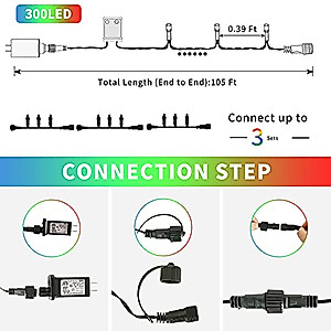 XTF2015 Christmas Outdoor Indoor Lights, 105ft 300 LED End-to-End Connected 9 Modes Timer Remote Christmas String Lights for Trees, Patio, Garden, Party, Wedding, Holiday (Warm White + Multicolor)