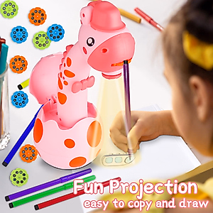 RNGODO Drawing Projector for Kids, Trace and Draw Projector Toy for Toddler Girls & Boys, Learning Art Children Drawing Projection with 72 Stencils and 12 Markers and 1 Art Book