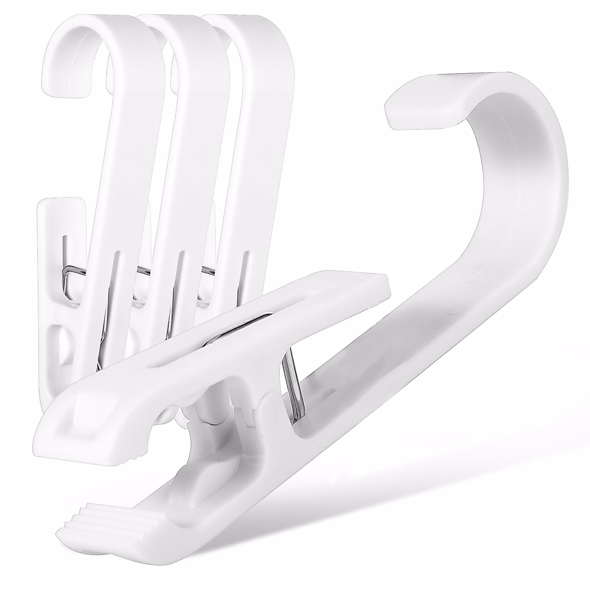 GEEHUA Laundry Hooks with Clips, Portable Towel Hanging Clip Clothes Pins Bra Clips Closet Orangizing Clips Hat Clip Durable Curtain Boot Hangers Clip for Travel Pants Socks Handbags(White)