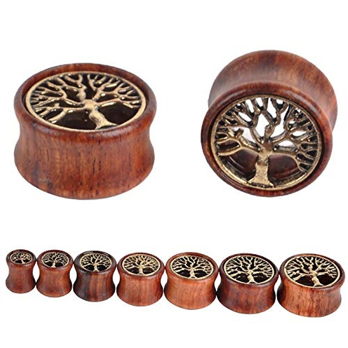 Oasis Plus Tree of Life Organic Wood Flesh Tunnels Double Flared Ear Stretcher Saddle Plugs Gauge 8mm 0g