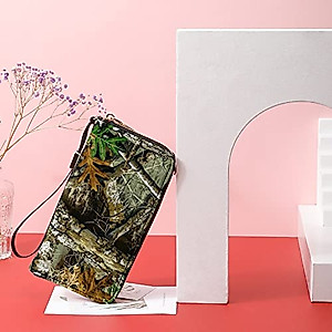 Hon-Lally Autumn Hunting Tree Camo Pattern Wristlet Wallets for Women Girls Men Leather Ladies Long Clutch Purse Zip Around Card Key Phone Holder, 20x10.5cm