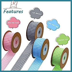 4 Rolls Easter Wired Ribbons Gingham Ribbon Buffalo Check Wired Edge Ribbon Plaid Wrapping Ribbons Christmas Ribbon for DIY Crafts Holiday Party Home Decorations, 1 Inch, 22 Yards