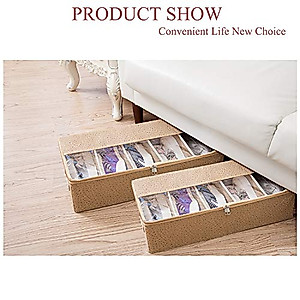 Shoe Storage Under the Bed with Adjustable Dividers,Clear Cover, Sturdy Zipper&Handle,Sides Include Cardboard,Stackable Under bed Shoe organizer, Greate Under bed Shoe Storage Solution,2PCS