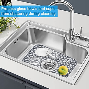 LucyPhy Silicone Sink Mat for Kitchen Sink Good Grips Non-slip Sink Protector Sink Mat Grid for Bottom of Farmhouse Sink(Pattern B,Centre hole,2PCS)