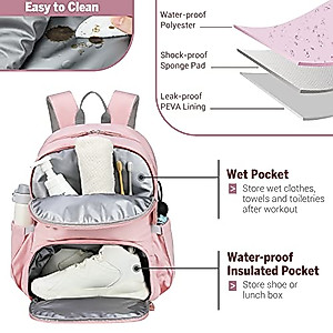 MoKo Gym Backpack with Shoe Compartment, 15.6 Inch Laptop Bag Backpack Stylish Water Resistant Travel Backpack Anti Theft School Backpack for Women/Girls/Teens Gifts, Pink