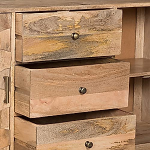 Great Deal Furniture Zona Mid-Century Modern Mango Wood 3 Drawer Sideboard with 2 Doors, Natural