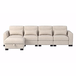 Sunrise Coast Modular Sofa Couch 130" Convertible L Shaped Sofas&Couches with Movable Ottoman Sectional, Beige