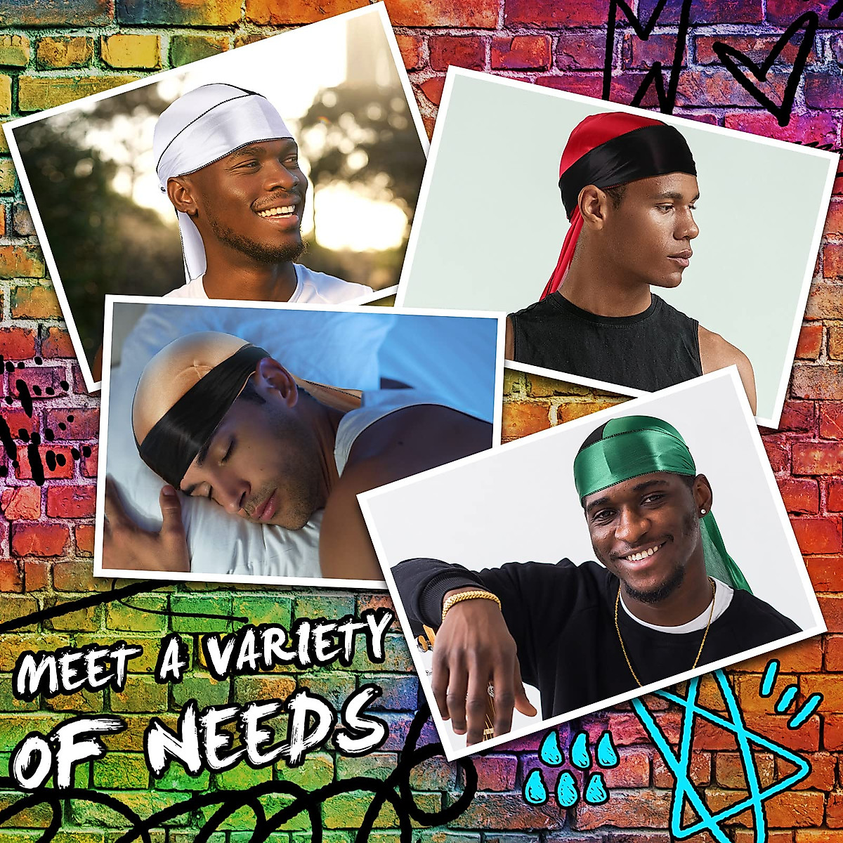 28 Pcs Silky Durags Set Includes 24 Satin Durag for Men Women Long Tail Headwraps with 4 Elastic Wave Cap (Multi Color)