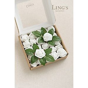 Ling's Moment 1.5/2 inch Artificial Rose White Buds and Petite Roses w/Stem Pack of 24 for DIY Wedding Boutonniere Corsages Bouquets Centerpieces Decorations
