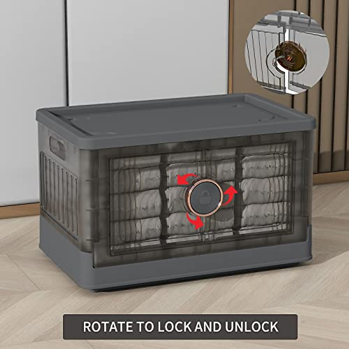 Btalani Collapsible Storage Bins with Lids, Stackable Storage Box with Wheels & Doors, Rotating to Lock & Unlock, 8.72 Gal Plastic Storage Bins for Home and Outdoor, 3-Pack, Grey