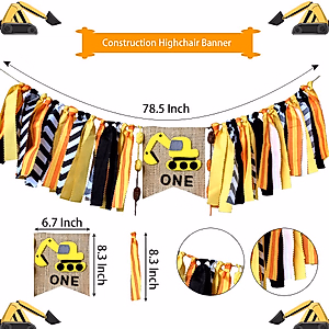 PRATYUS Construction Birthday Party Supplies for Kids, Construction Party Decorations with Banner, Highchair Banner, Yellow Bow Tie Crown Kit, Cake Topper for Boys Girls Bday Party Event Favors