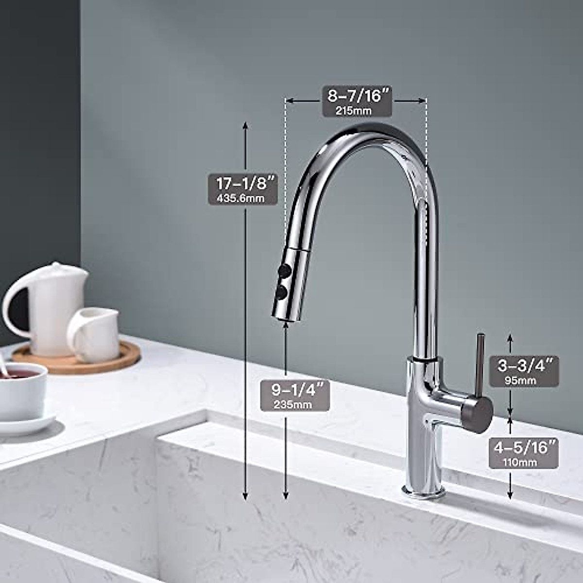 LQS Kitchen Faucet with Pull Down Sprayer, Sink Faucet, Single Handle Kitchen Faucet, High Arc Kitchen Sink Faucets, Faucet for Kitchen Sink, Chrome