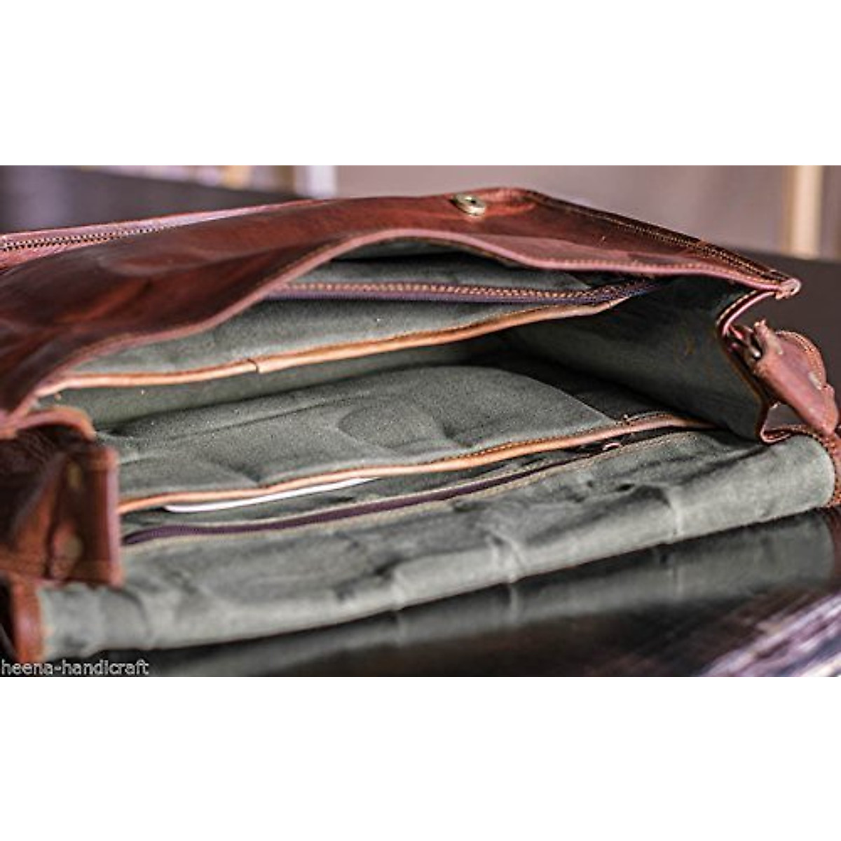 VC VINTAGE COUTURE 18 inch Leather Full Flap Messenger Handmade Bag Laptop Bag Satchel Bag Padded Messenger Bag Brown (Brown)