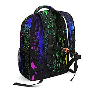Glow in Dark Splatter Neon School Backpack 16 Inch for Girls Boys Casual Bag Prints Bookbags Backpack for Supplies