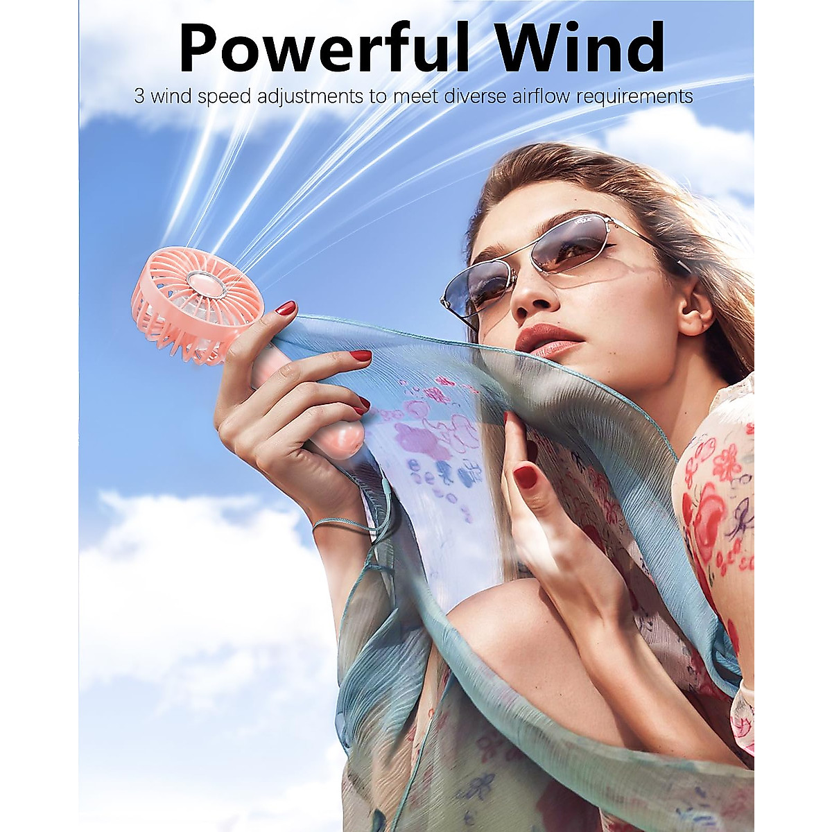 RNKRUN Portable Mini Fan, HandHeld Small Personal Battery Operated Fan Quiet usb Rechargeable 3 Speed makeup Lash Fan for Outside Travel Patios Indoor Shop Women Men Kids Girl Eyelash, pink