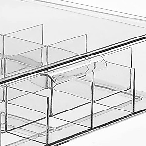 mDesign Divided Plastic Tea Organizer Bin with Drawer - Stackable Tea Bag Holder for Kitchen, Pantry, and Cabinet - Caddy with Small Dividers - 20 Sections - Lumiere Collection - 2 Pack - Clear