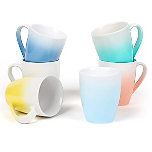 Kitchendise Coffee Mugs Set of 6 – 16 Oz Coffee Cups Ceramic for Tea, Coffee, Hot Chocolate – Ombre Mugs Assorted Colors, Safe for Microwave and Dishwasher