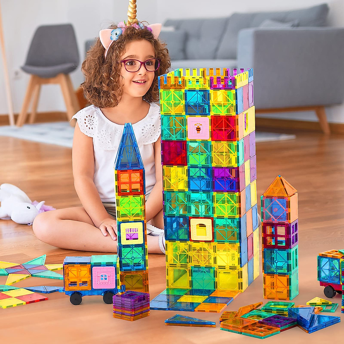 Anbalulu Magnetic Building Tiles, 134PCS Large Magnet Building Set,Magnetic Blocks, 3D STEM Stacking Toys, Magnets Toy for Kids Boys Girls
