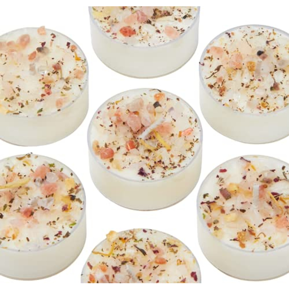 Good Vibes Only Candle by New Moon Beginnings - Negative Energy Cleansing - Soy Aromatherapy Candle - Handmade with Crystals & Herbs (6 Pack tealights)