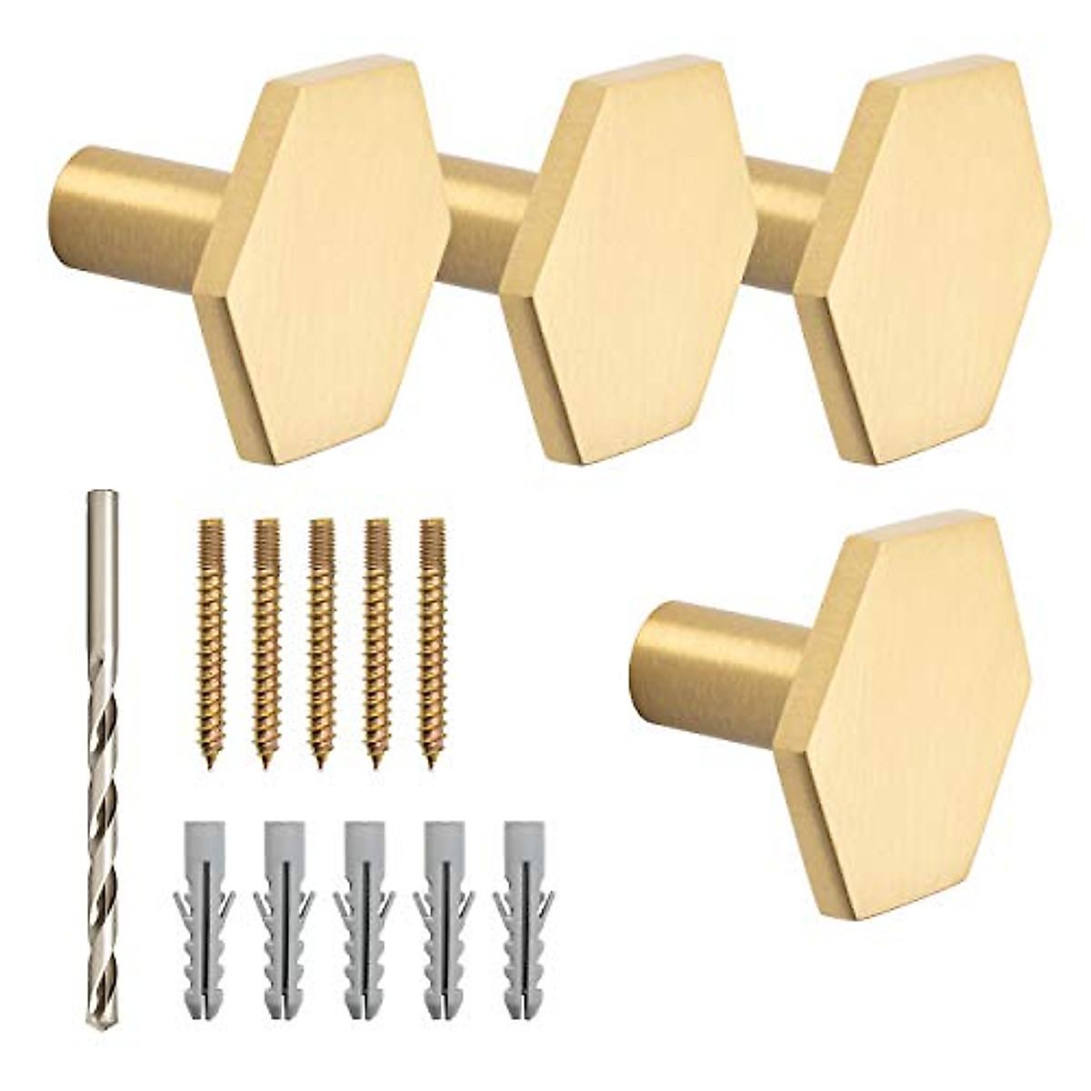 Modern Wall Hooks Made from Solid Brass. Ideal Purse Wall Hanger, Perfect for Coats, Jackets, Hats, Scarfs, Bags, Backpacks and More. Pack of 4 Decorative Coat Hooks - bilbyfox (Hexagon)