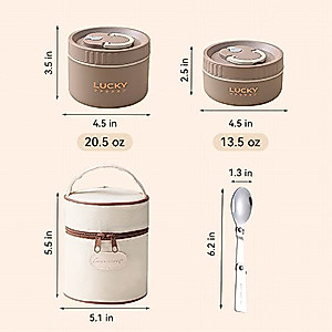 TiLeMiun Portable Thermal Lunch Container For Kid Adult, Keep Food Warm Insulated Bento Lunch Box With Bag, Leakproof Stainless Steel Food Container, Induction Cooker & Microwave Safe (Khaki 34oz)