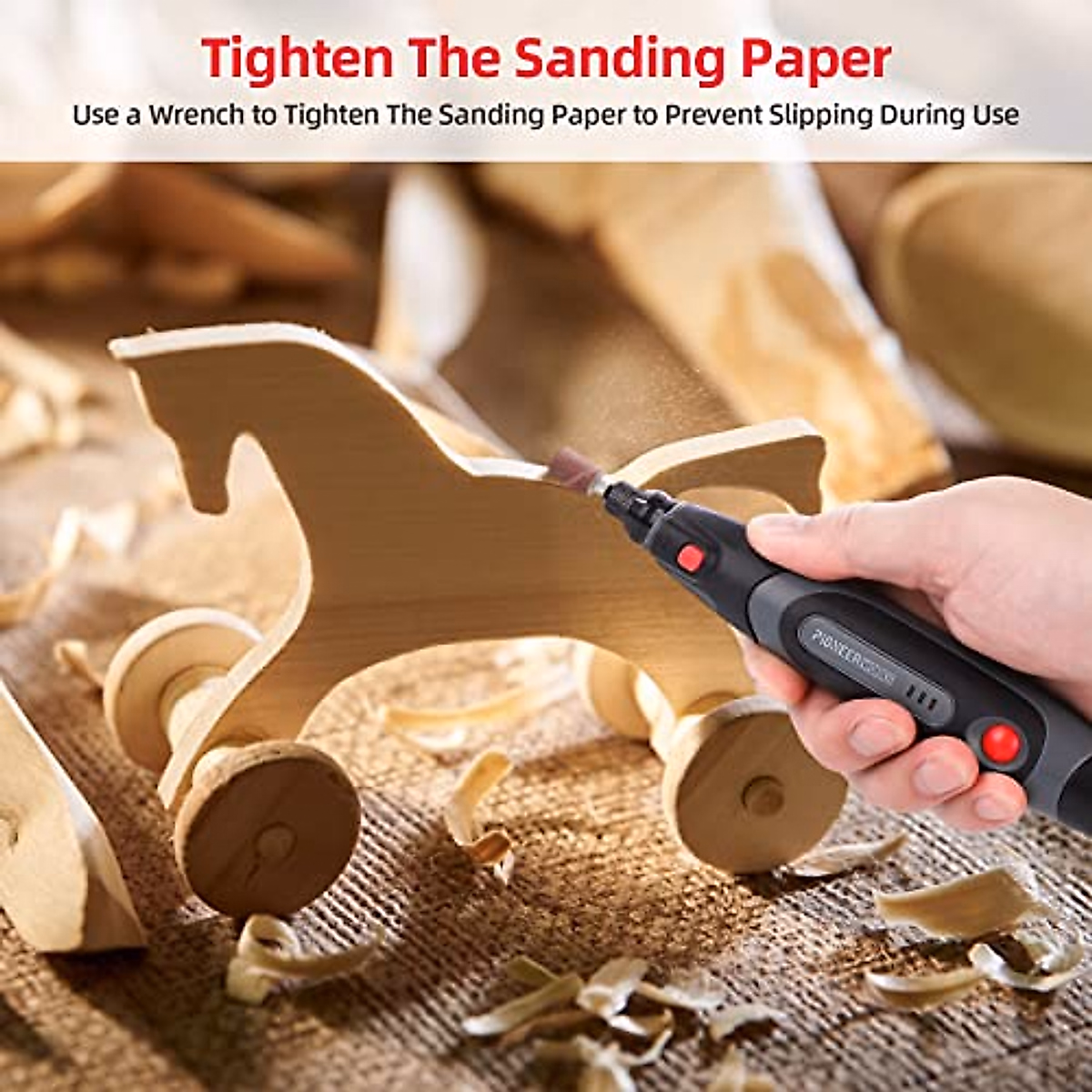 4V Mini Cordless Rotary Tool,PioneerWorks 3-Speed Power Rotary Kit With 72 Accessories,LED Light.USB Charging,For Small Light Projects as Sanding,Polishing,Engraving, DIY Crafts