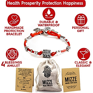 Red Silk String Bracelet - 72 Names of God Silver Tone Cube Charm for Health, Prosperity & Protection - Multi Charm Jewelry Gift for Women with Hamsa Hand, Fish & Heart Charms - 7" Length
