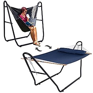 SUNCREAT 2-in-1 Convertible Hammock and Stand, Stand Alone Hammock for Backyard, Patio, Garden, Patent Pending, Navy Blue