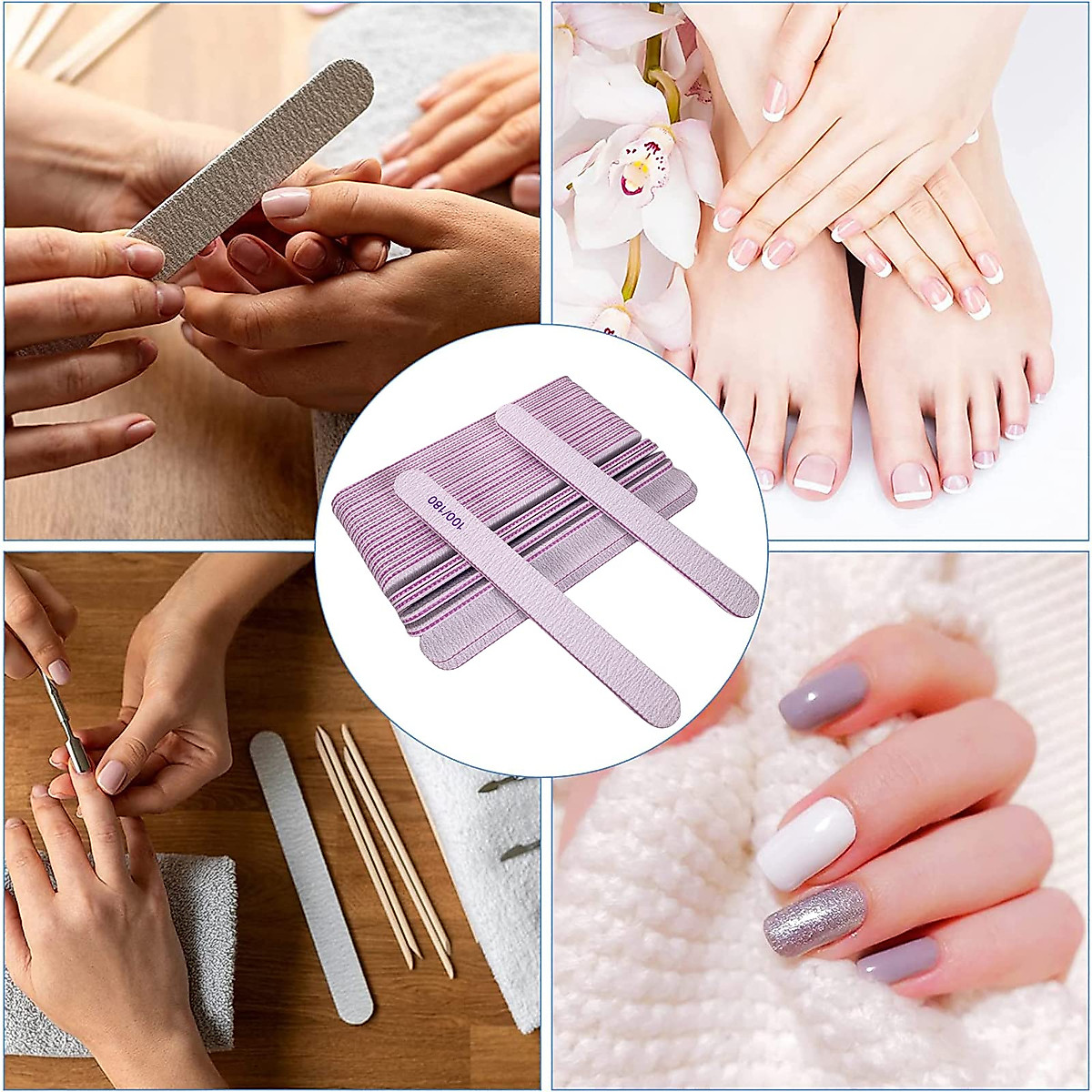 Nail File (25 Pcs), Emery Board Nail Files for Natural Nails and Acrylic Nails, Double Sided 100/180 Grit for Fingernail, Professional Reusable Washable Emery Board Manicure Pedicure Tool Gray