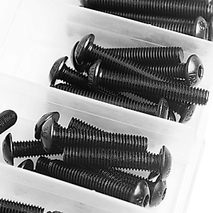 M6 x 20mm 25mm 30mm 35mm 40mm Button Head Socket Cap Screws Bolts, 10.9 Grade Alloy Steel, Metric Allen Hex Drive, Black Oxide Finish, Fully Threaded, Assortment Kit 50PCS