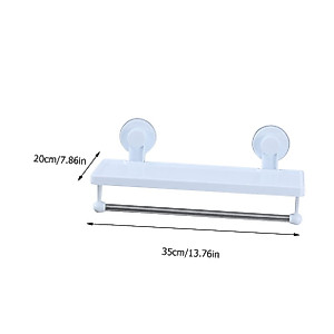 FONDOTIN 1pc Storage Rack Suction Cup Kitchen Rail White Storage Shelf Hanging Holder Wall Shelf Kitchen Storage Bathroom Shelf Organizer Door Adhesive Towel Bar Bathroom Storage Basket