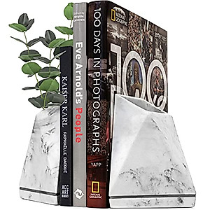 BDECOR Marble Style Bookends Decorative, Unique Decorative Bookends for Heavy Books, Book Ends Perfect for Shelves, Kitchen Cookbooks Storage