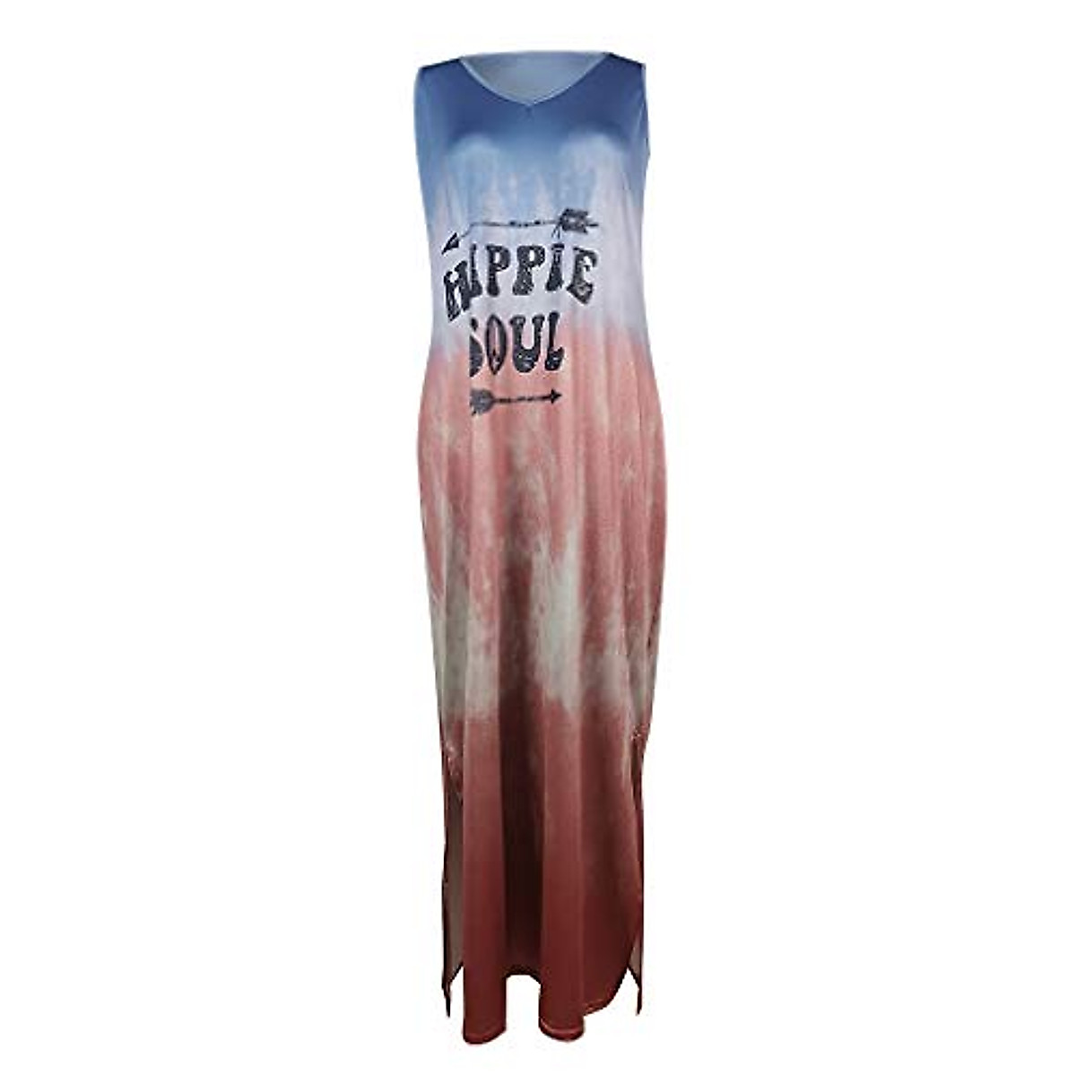 RUIVE Women Summer Dresses Sleeveless Tie Dye Midi Dress Split Casual Loose Dress Red