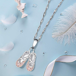 Gemschest 925 Sterling Silver Ballerina Necklace Jewelry Cubic Zirconia Ballet Slippers Shoes Necklace Unicorns Gifts for Girls Teen & Dancer 18"