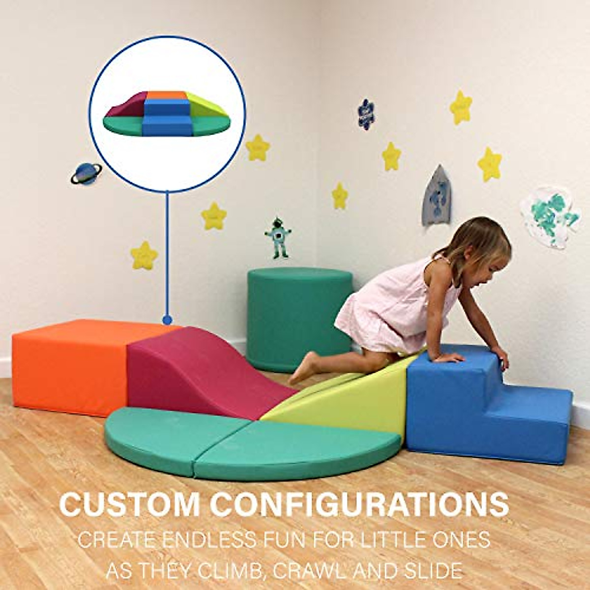 Factory Direct Partners 13021-LMRS SoftScape Playtime All Around Climber for Crawling Infants and Toddlers, Soft Foam Indoor Active Play with Steps and Slides (6-Piece) - Lime/Raspberry