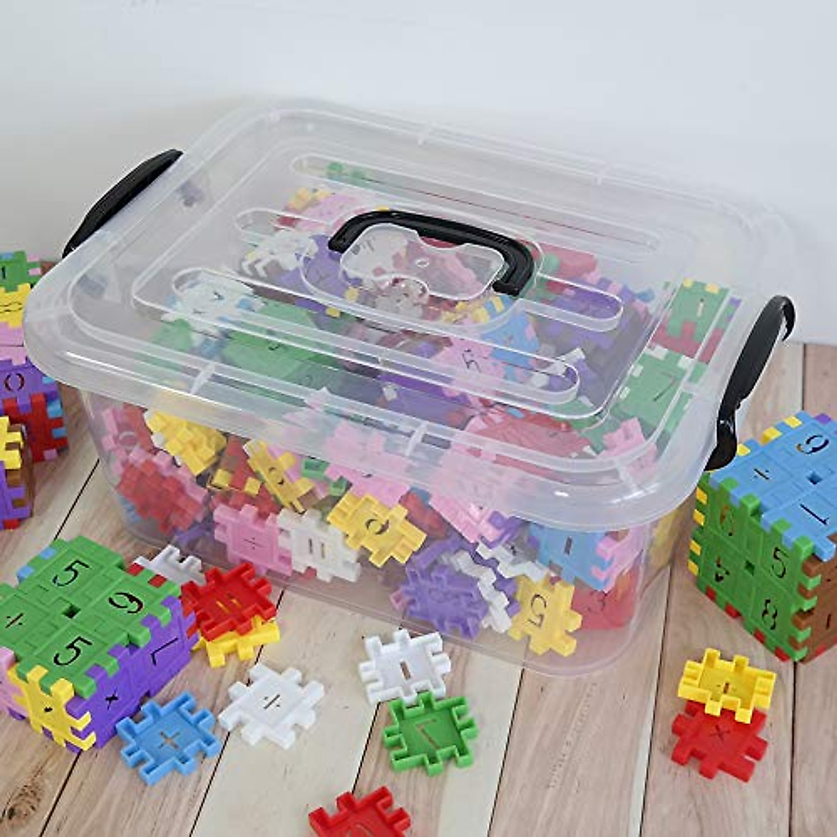 Xowine 8 L Plastic Storage Boxes, Clear Storage Bin with Black Handle, 2-Pack