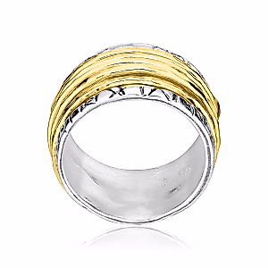 JEAN RACHEL JEWELRY 925 Sterling Silver Rotating Spinner Ring With 5 One Micron 14K Gold Plated, Hypoallergenic, Nickel and Lead-free, Artisan Handcrafted Designer Collection, Made in Israel