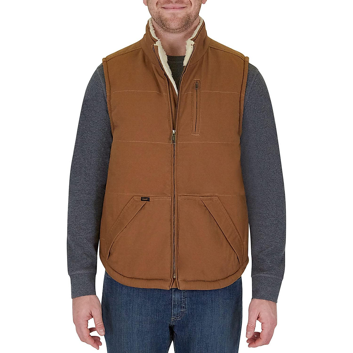 Lee Men's Workwear Canvas Vest | Winter Vest For Men | Work Vest With Pockets | Sleeveless Jacket Men - Tobacco XX-Large
