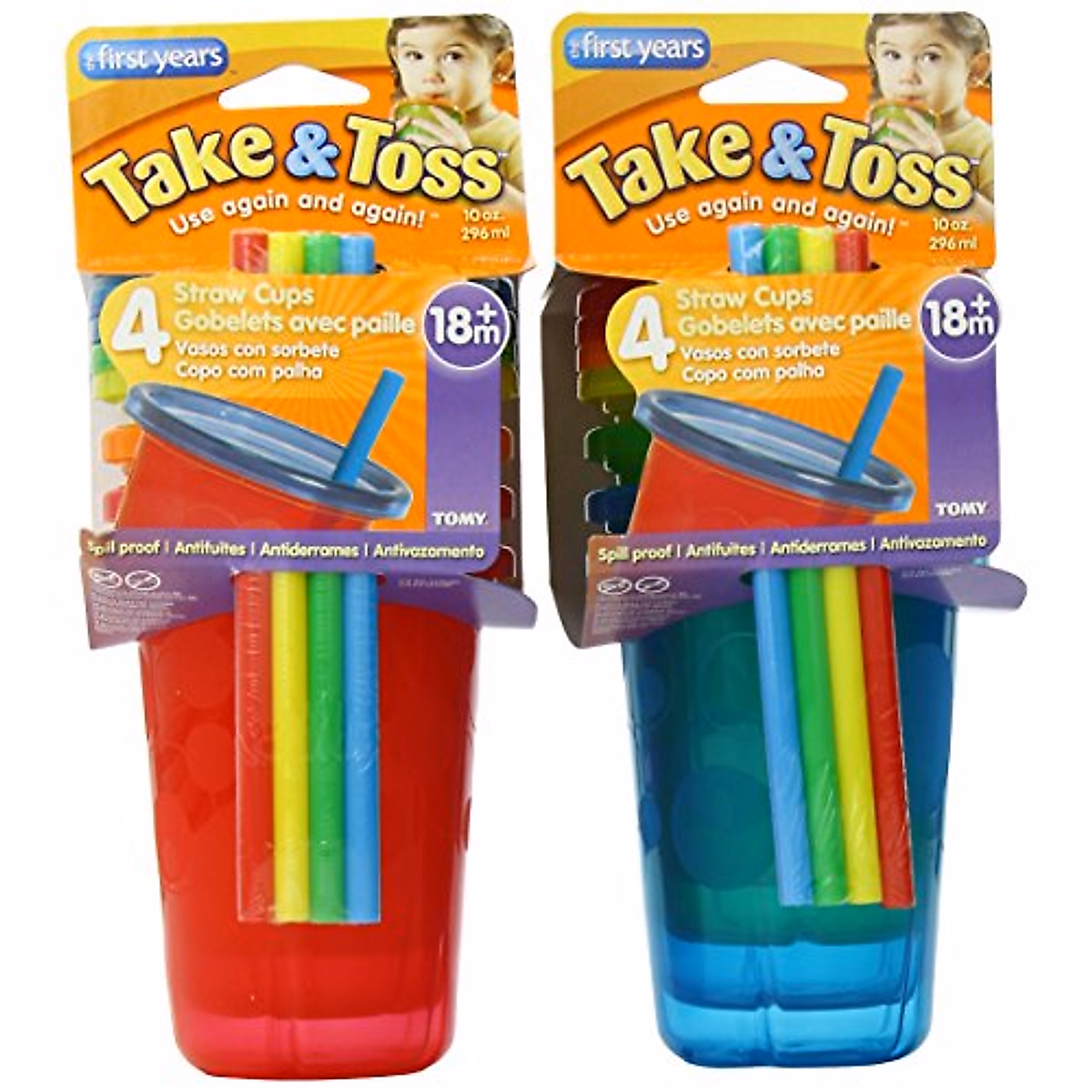 The First Years Take & Toss Straw Cups,10 Ounce, 8 Spill Proof Cups - Great for On The Go
