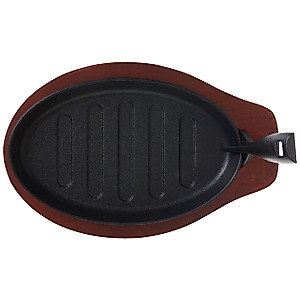 Winco ISP-3 Cast Iron Steak Platter with Wood Underline and Gripper,Black,Medium